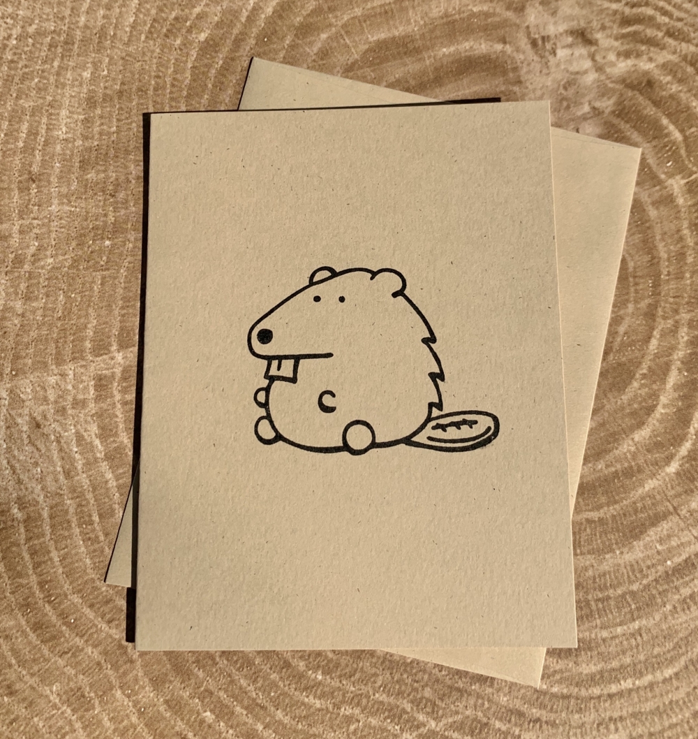 Beaver card on kraft cardstock, blank inside | our secret treehouse